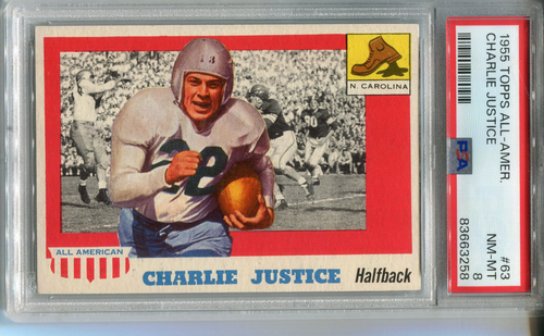 1955 Topps All-American #63 Charlie Justice PSA 8 NM-MT North Carolina ...