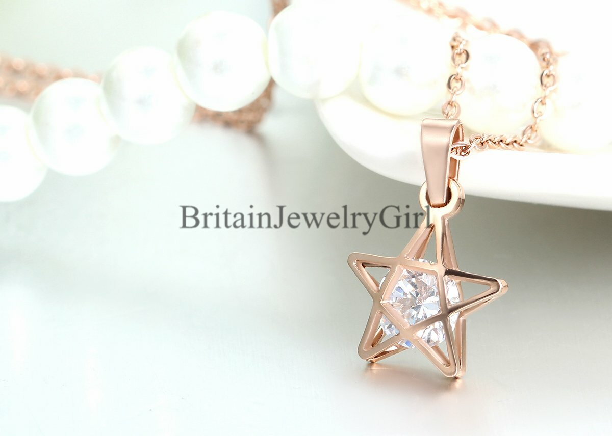Fashion Tiny Small Star Pendant 18" Chain Rhinestone Necklace Womens ...
