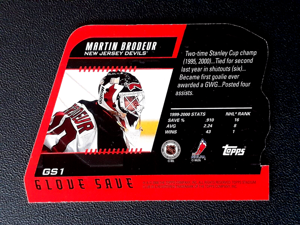 MARTIN BRODEUR 2000-01 TOPPS STADIUM CLUB GLOVE SAVE 00-01 NO GS1 46343 ...