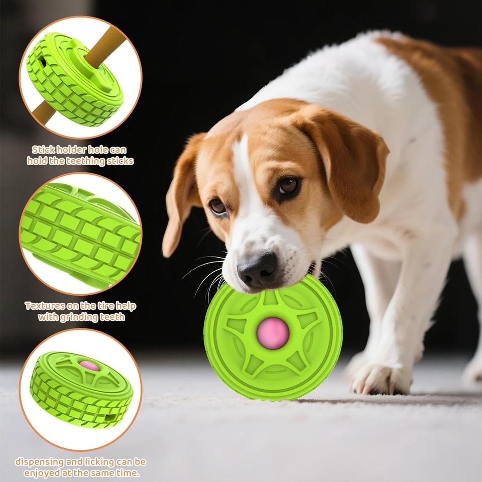 Interactive Dog Chew Toys,Durable Tire-Shape Puzzle with Treat ...
