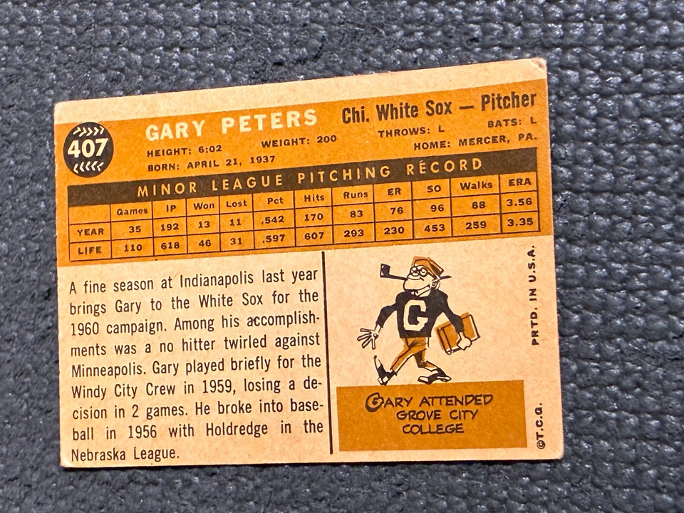 1960 Topps Gary Peters #407 (RC) - EX - No Creases | eBay