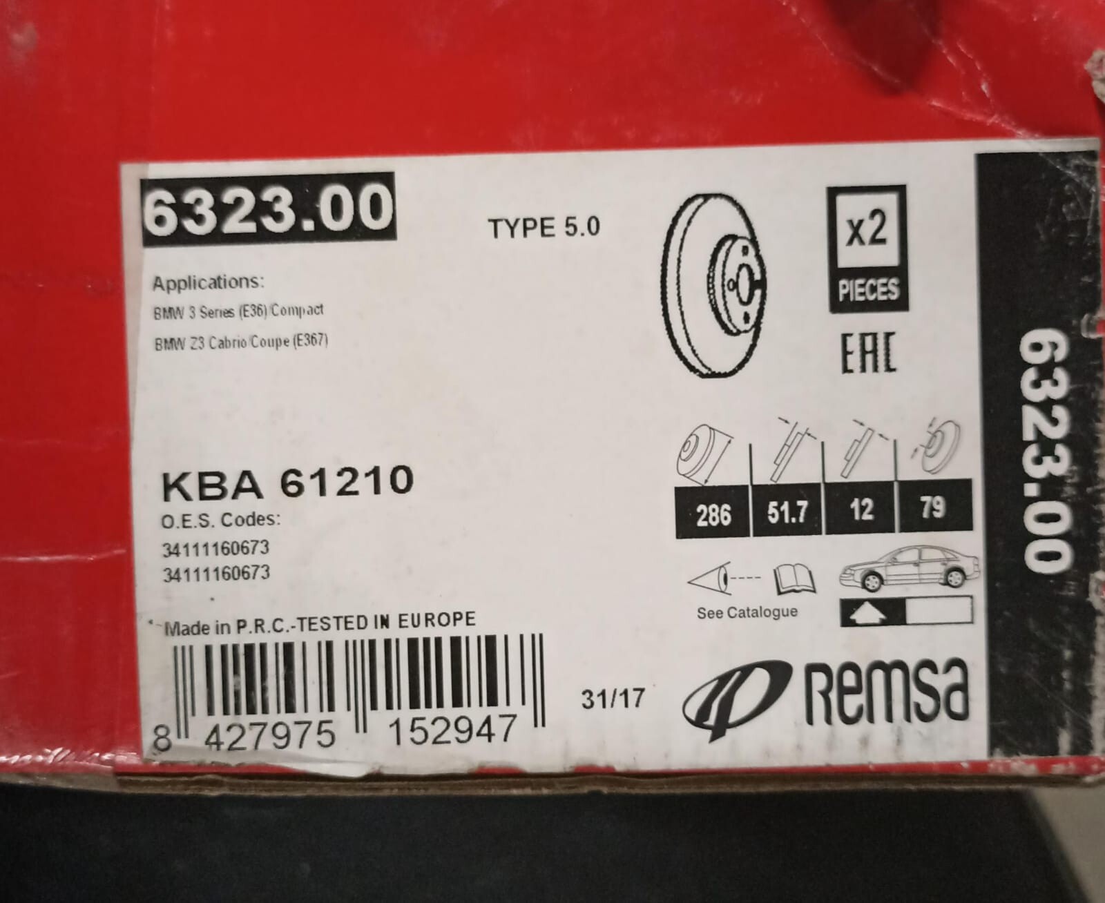 2x Remsa 632300 Brake Discs Front Ø 286mm for 3er BMW E36 | eBay