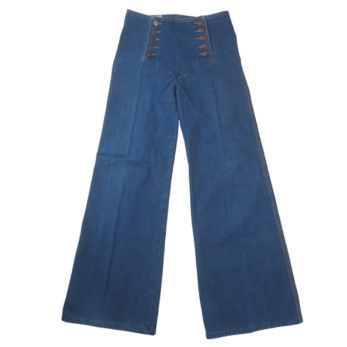 Vintage 70s Chemin De Fer Sailor Jeans Womens 27 Blue Wide Leg High ...