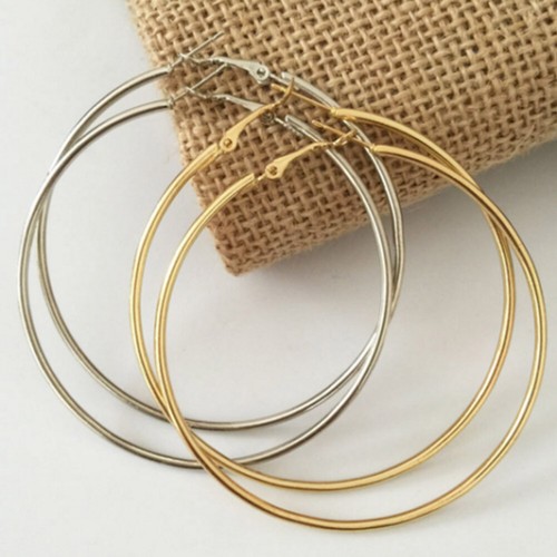 Women Gold Silver Stud Thin Circle Earring Hoop Jewellery Gift Large Hooped Ring | eBay