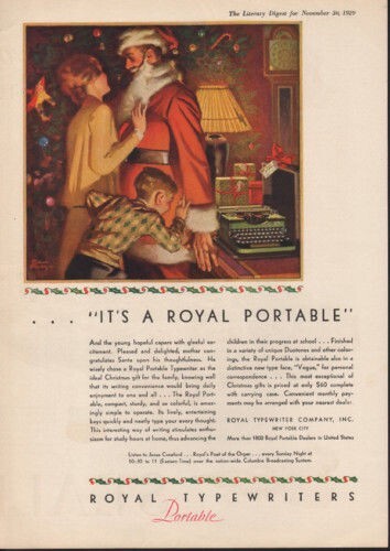 1929 ROYAL TYPEWRITER SEXY SANTA CHRISTMAS FREDERIC STANLEY ART AD 9652 ...