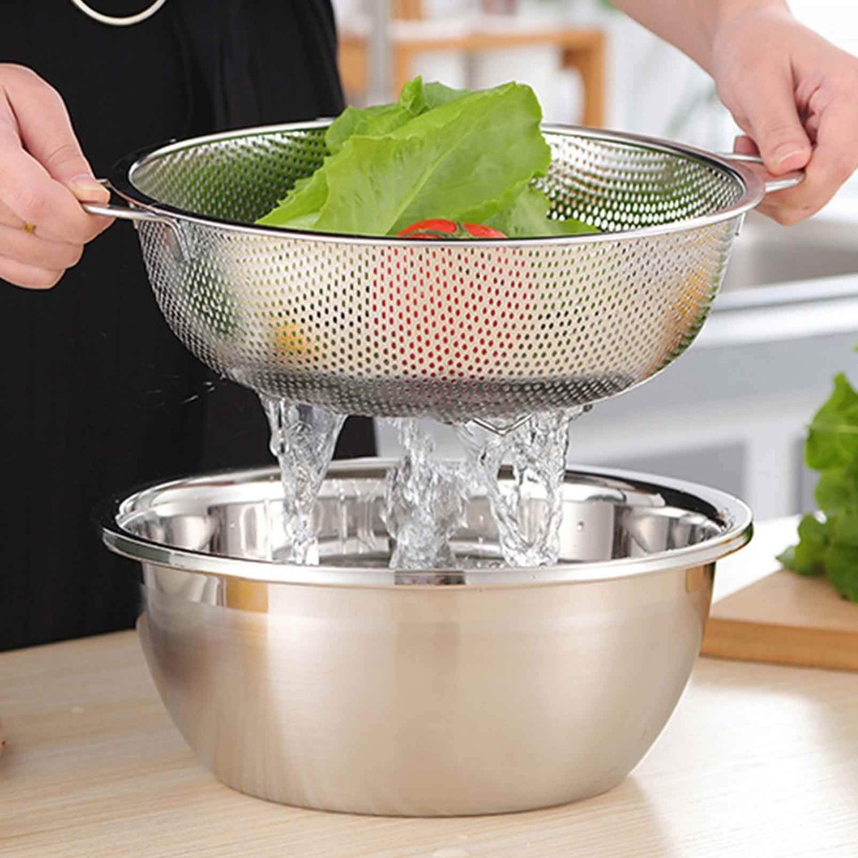 Colander Set of 3, Stainless Steel Perforated Metal Colander Strainer ...