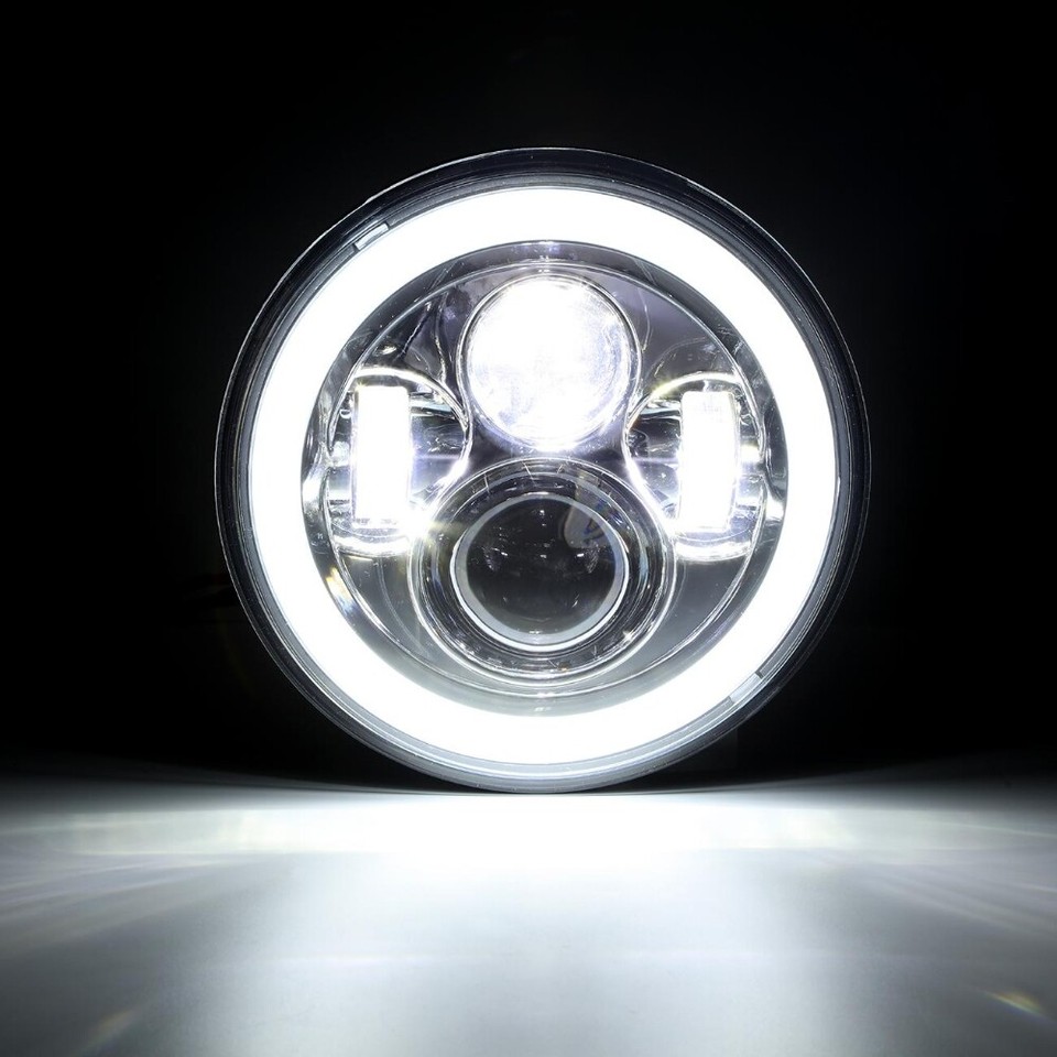 Pair 7"Inch Chrome LED Headlight Hi/Lo Beam DRL For LAND CRUISER FJ40 ...