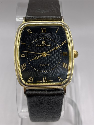 Daniel David Gold & Black Leather Women's Quartz Watch- New Battery ...