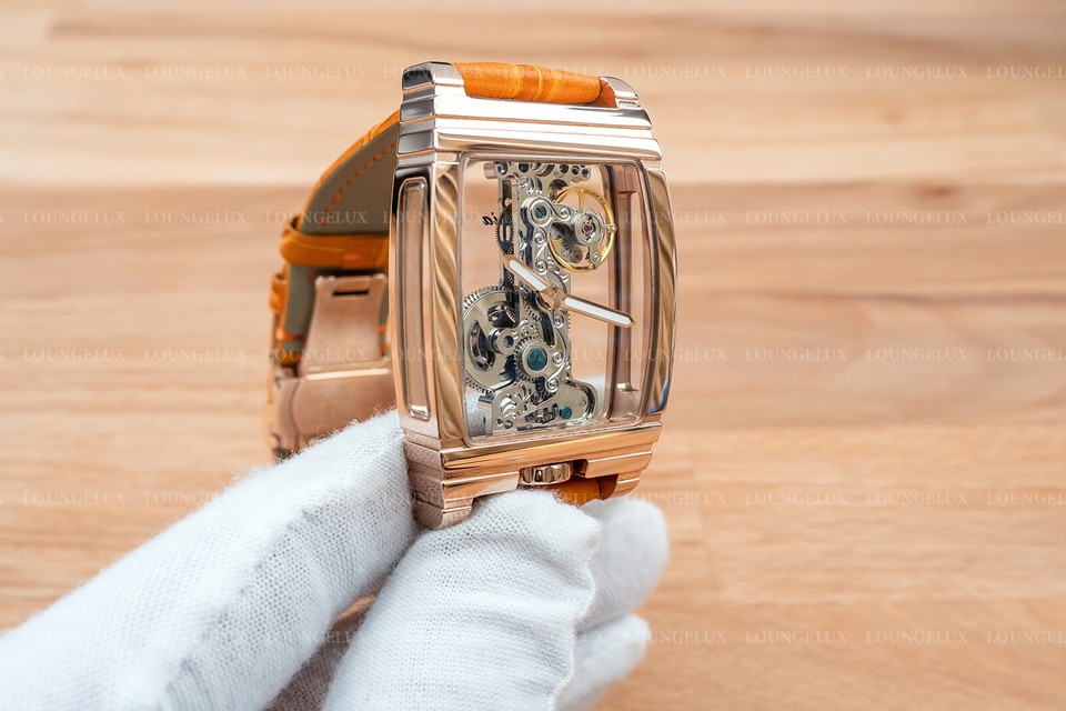 Mens Rose Gold Bridge Manual Mechanical Watch - Orange Leather ...