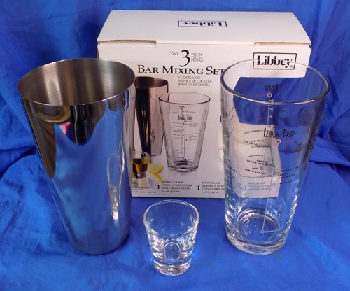 Libbey Bar Mixing Set 3pc w/ Mixing Glass Shot Glass & Metal Shaker ...