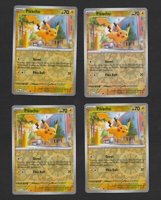 Pikachu Pokemon Card Set of 4 English Cards Basic Playset Reverse Holo ...