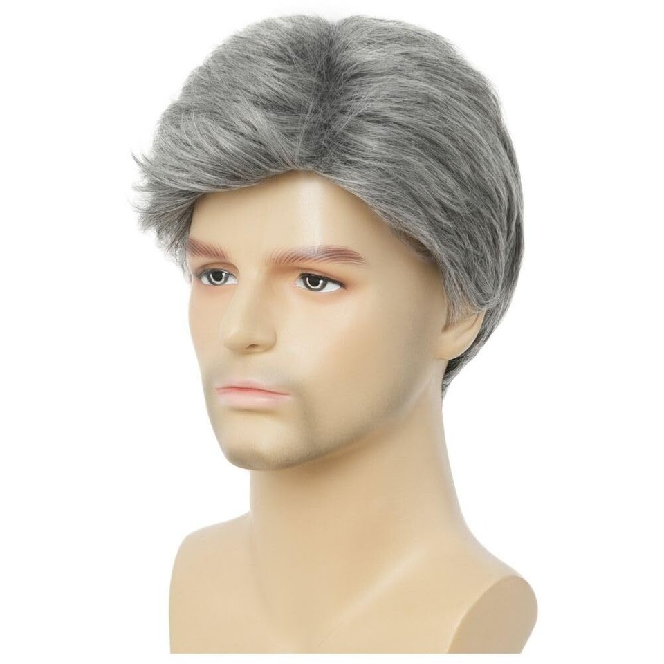 Men's Short Grey Wig Synthetic Heat-resistant Daily Natural Hair Wig ...