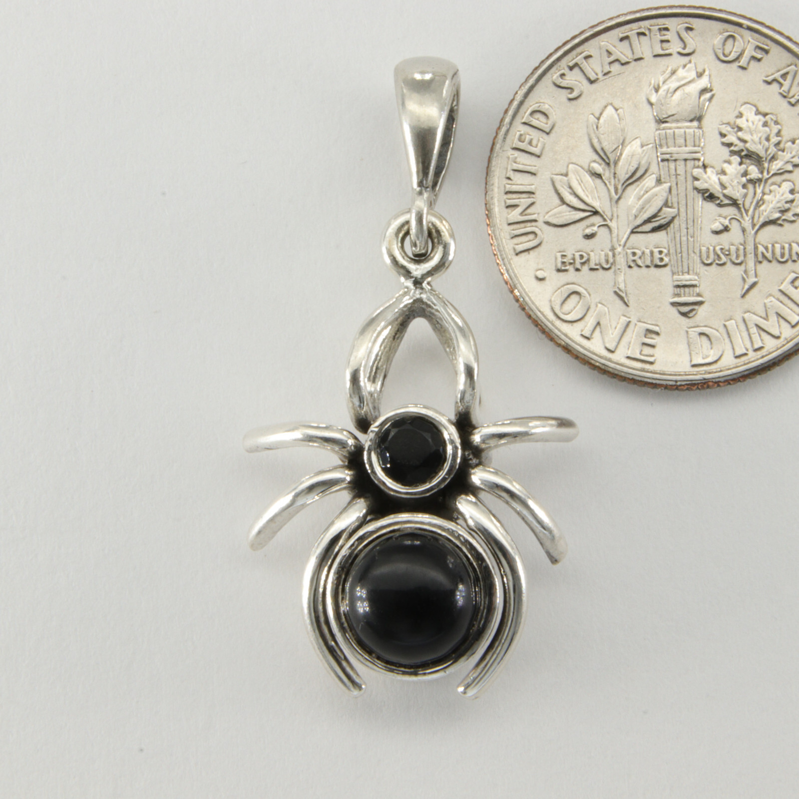 925 Sterling Silver - Round Black Onyx Drop / Dangle Spider Pendant | eBay