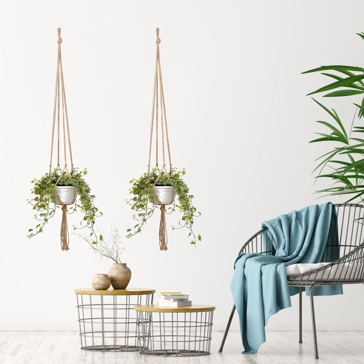 2 Pcs Flower Pot Holder Handmade Woven Hemp Rope Plant Pot Hanger cahj ...