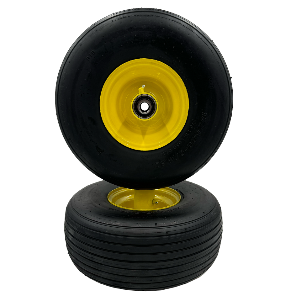 Set of 2 - 15x6.00-6 Flat Free Rib Wheel Assembly (3/4 Axle, 7 Inch Hub ...