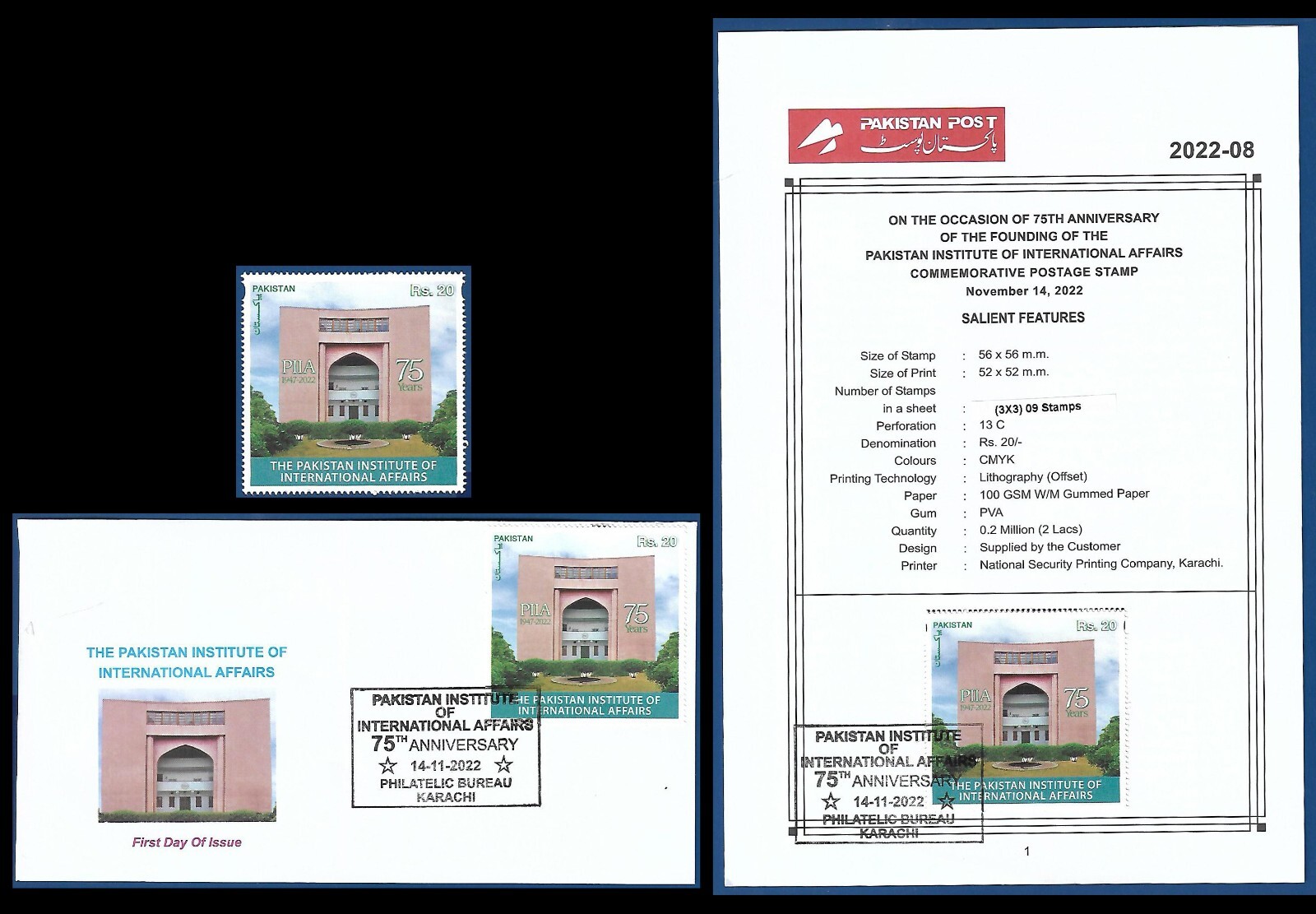 PAKISTAN 2022 MNH 75 ANNIVERSARY INSTITUTE OF INTERNATIONAL AFFAIRS FDC ...