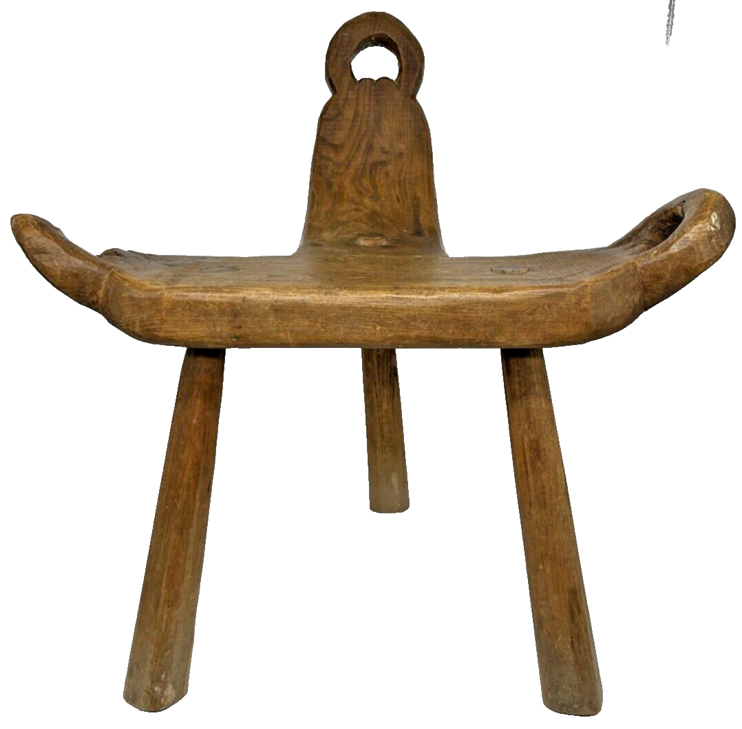 Old Time Birthing Stool Antique Primitive Rustic Tripod 3 Leg Birthing