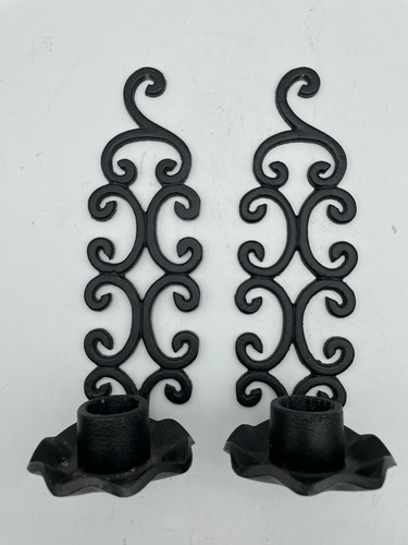 2 Black Metal Candle Wall Sconces Vintage Spanish Colonial Revival ...