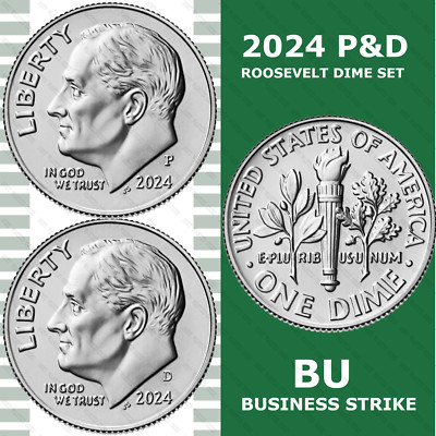 2024-P&D Roosevelt Dime - 2 Coin Set - CHOICE BU+ - RARE/LOW MINTAGE ...