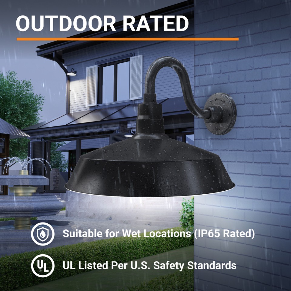 17-inch Industrial RLM Gooseneck Barn Light Fixture - 10 in. Long ...