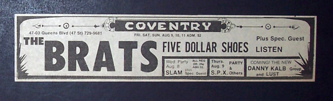 The Brats Lust Coventry Club Queens NY 1974 Concert Ad (Rick Rivets NY ...