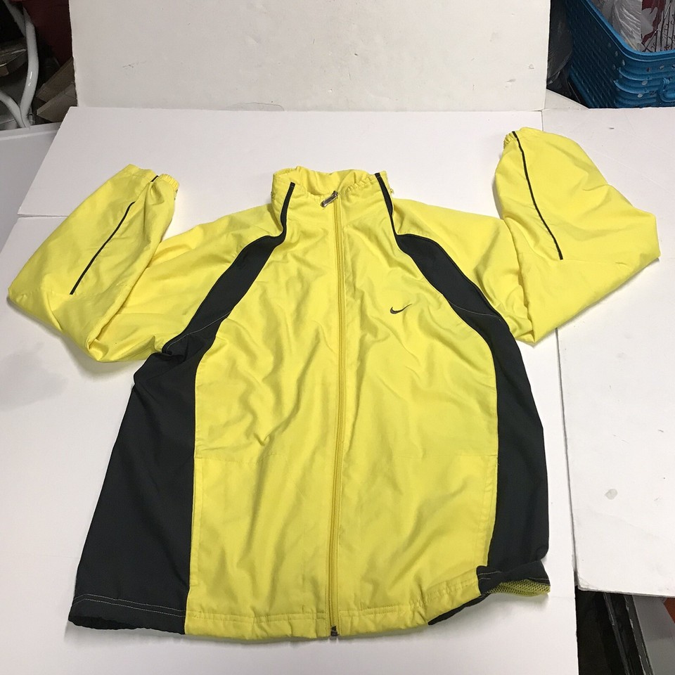 Nike Yellow Black Size L Large Full Zip Windbreaker Jacket Hooded Zip ...