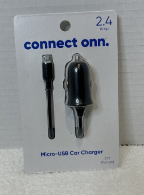 Connect Onn. 2.4A Car Charger with Built-In USB-C Cable Micro USB Auto ...