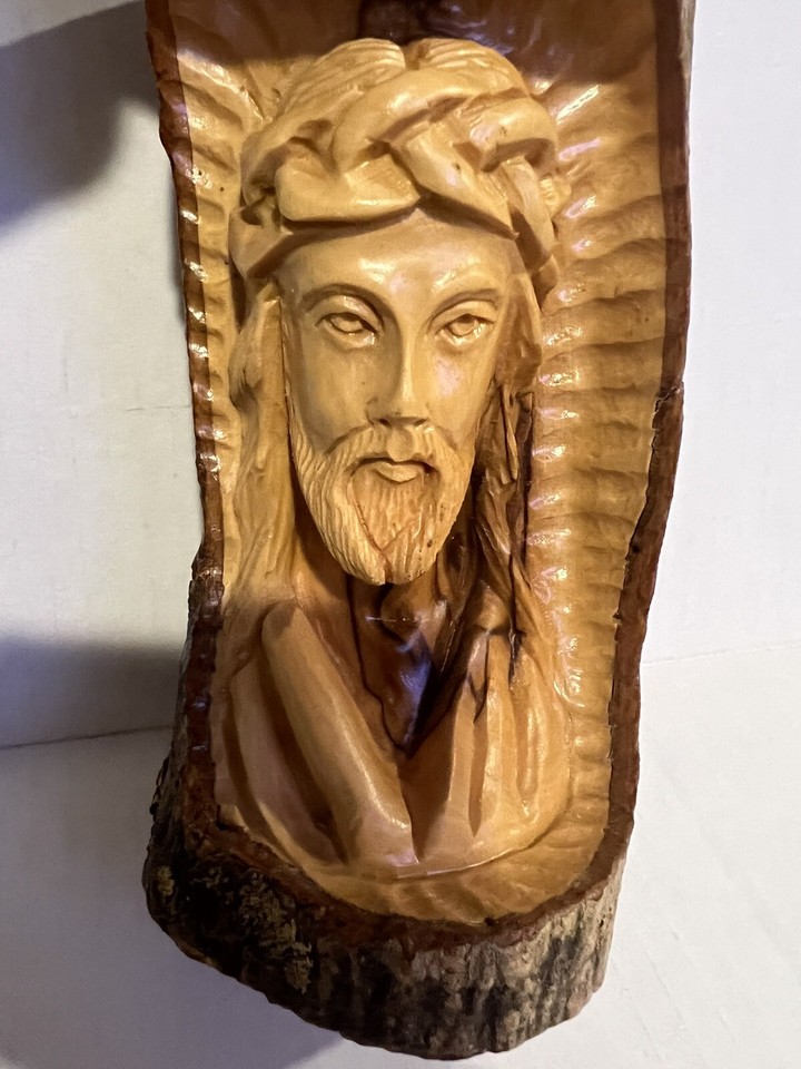 Jesus Face Christ Holy Head Bust Statue Olive Wood Hand Carved Tree Log ...
