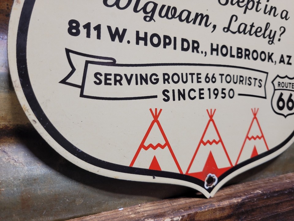 VINTAGE WIGWAM MOTEL PORCELAIN SIGN OLD ROUTE 66 ARIZONA TEEPEE HOTEL ...