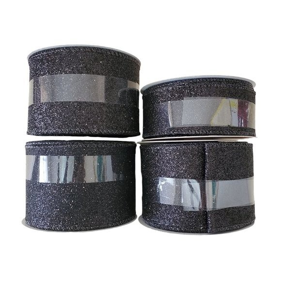 (4) Glittery Sparkle Black Wired Ribbon 100% Polyester NEW | eBay