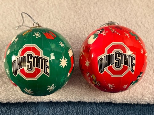 Christmas ornaments set of 2 plastic OHIO State balls decorated CH8763 ...