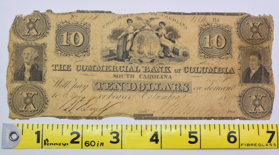 1850's The Commercial Bank of Columbia South Carolina $10 Obsolete ...