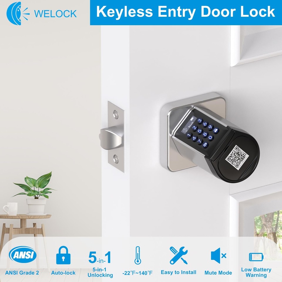 WELOCK WiFi Smart Door Lock, 5-in-1 Keyless Entry Doorknob with Auto ...