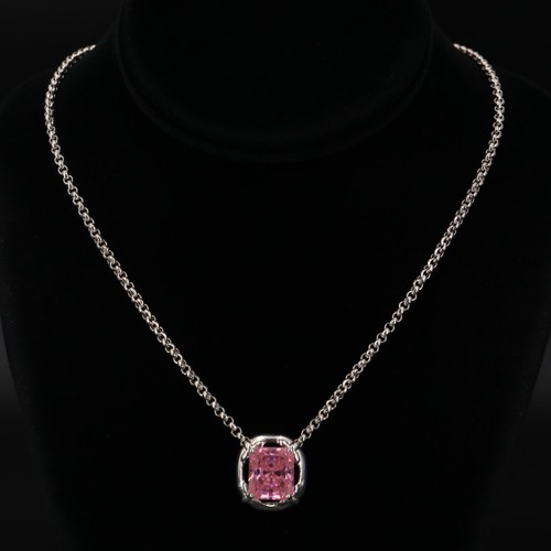 Sterling Silver MICHELLE ALBALA Pink CZ Pendant 18.5" Rolo Chain ...
