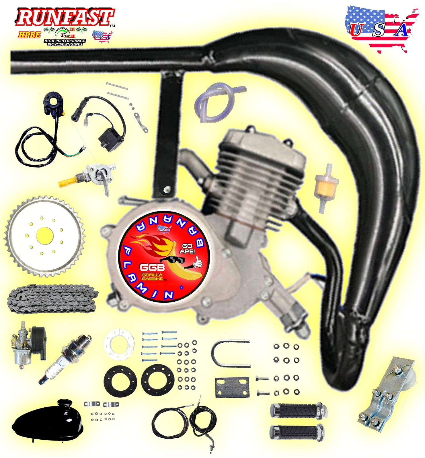 Full Set Power Bicycle Motor Kit 2 Stroke Bike Motorized Petrol Gas ...