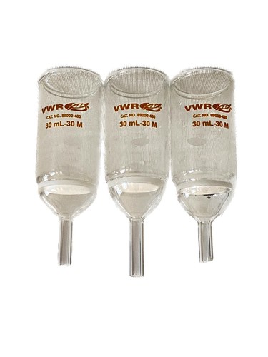 (3) VWR Glass 30mL Medium Fritted Buchner Filter Funnel 30mm 89000-430 ...