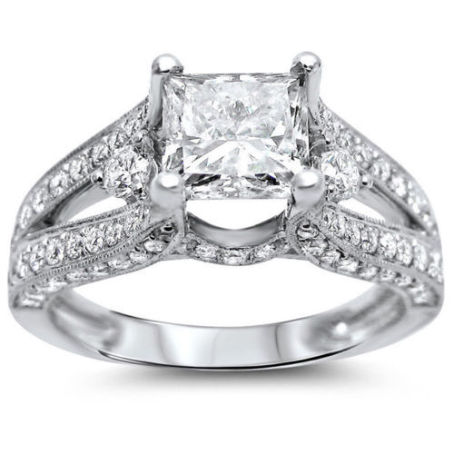 3.34 Ct Lab Created Princess Diamond Sterling Silver Ring Engagement ...