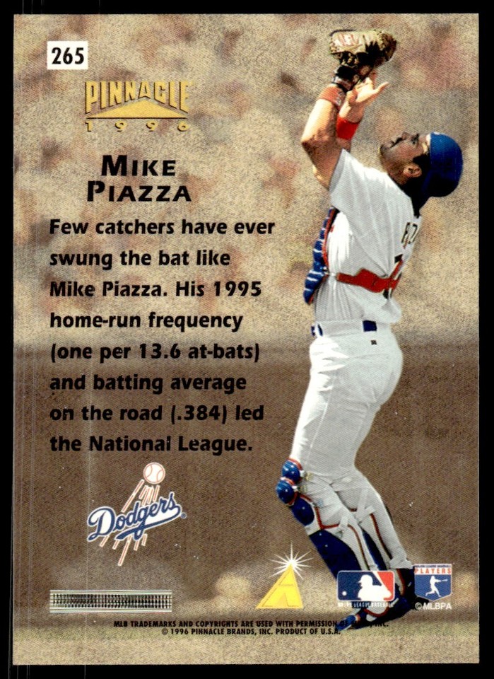 1996 Pinnacle Baseball Card Mike Piazza Los Angeles Dodgers #265 | eBay