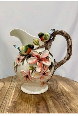 BOTANICAL COLLECTION BY CORNER RUBY STUNNING 3D PITCHER WITH FLOWERS ...