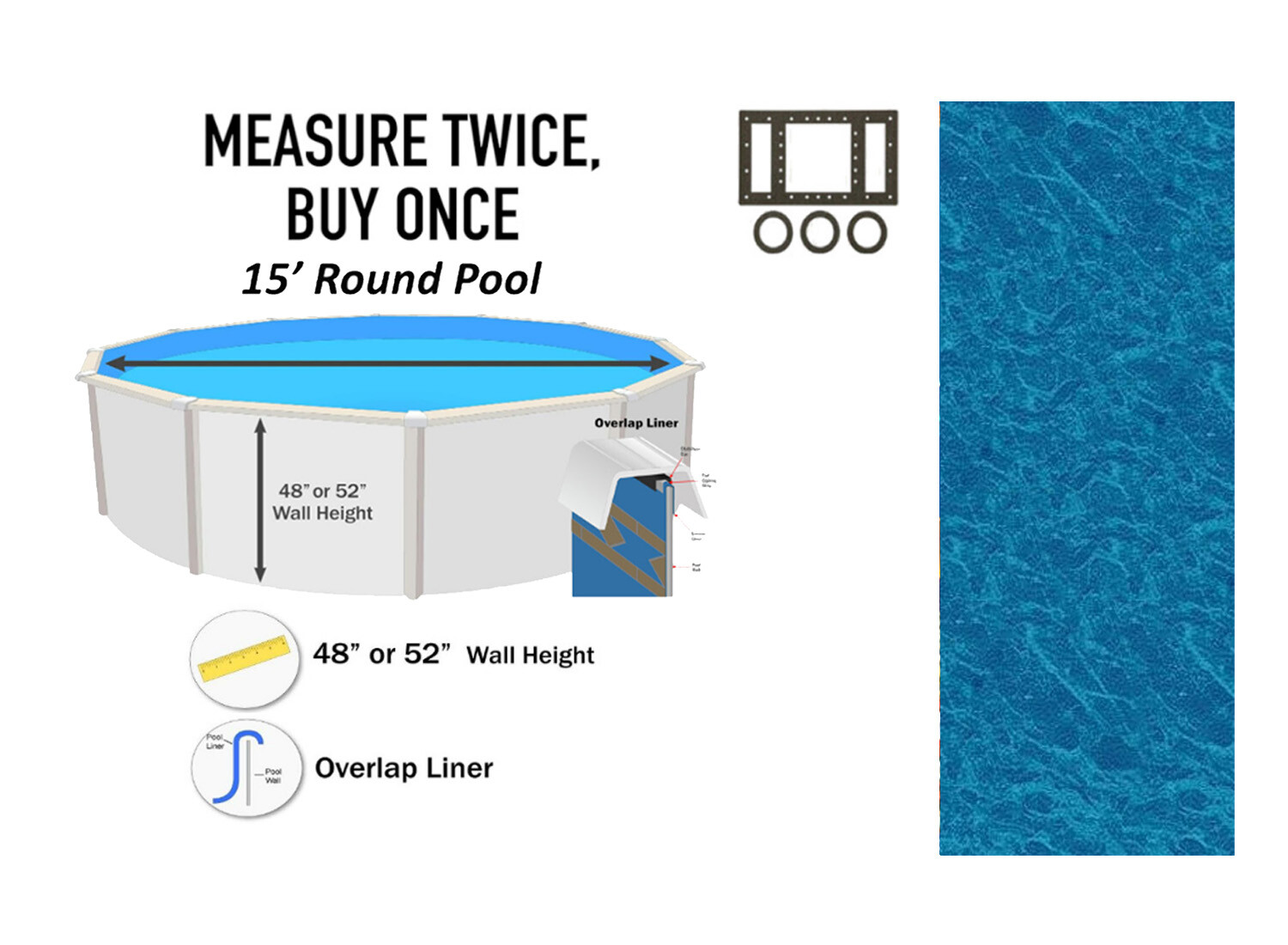 15' x 48"/52" Round Overlap Above Ground Swimming Pool Liner - (Choose ...