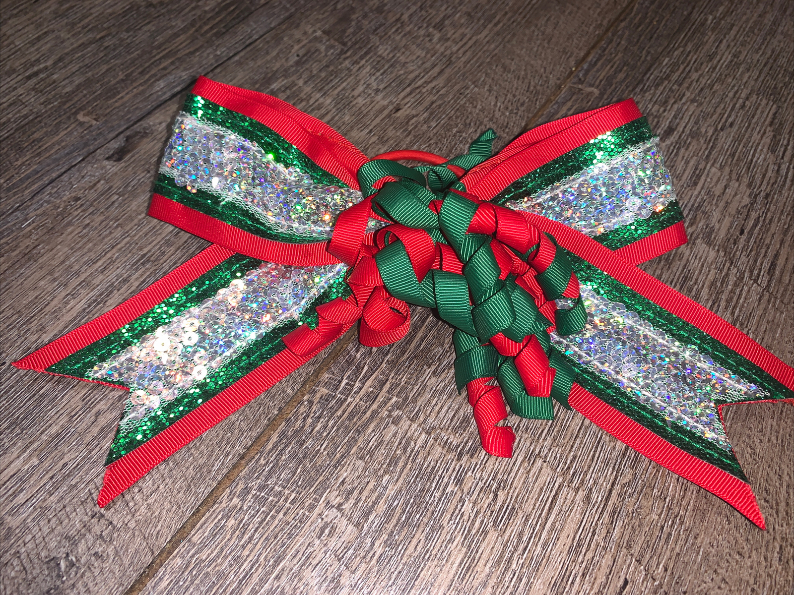 Justice red silver sequin holiday Christmas cheer bow worn once green ...
