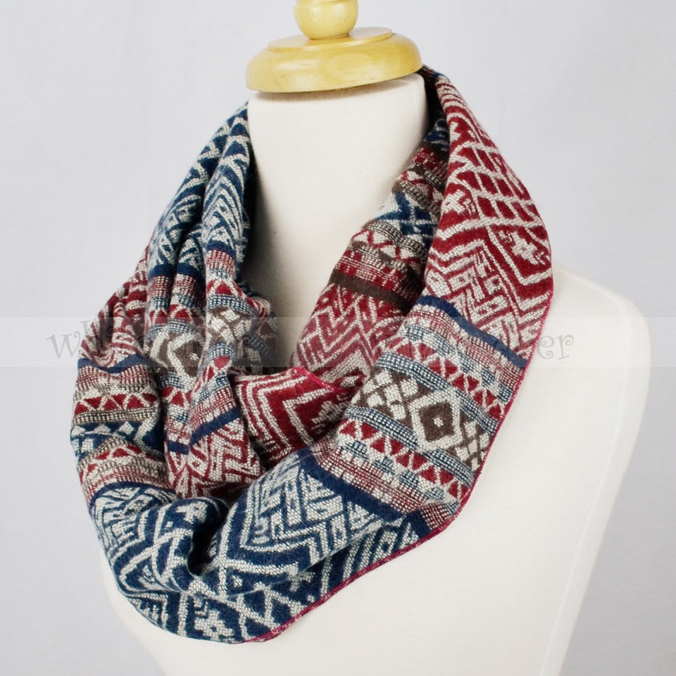 Pashmina Knit Infinity Winter Scarf Elastic Warm Geometric Pattern ...