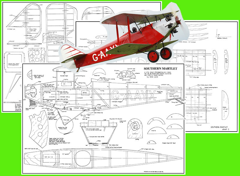 Model Airplane Plans (RC): Southern Martlet 1/7 Scale 39½" for .20-.30 ...