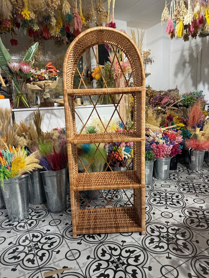NEW wicker arch shelving unit etagere shelf boho bookcase decor book ...