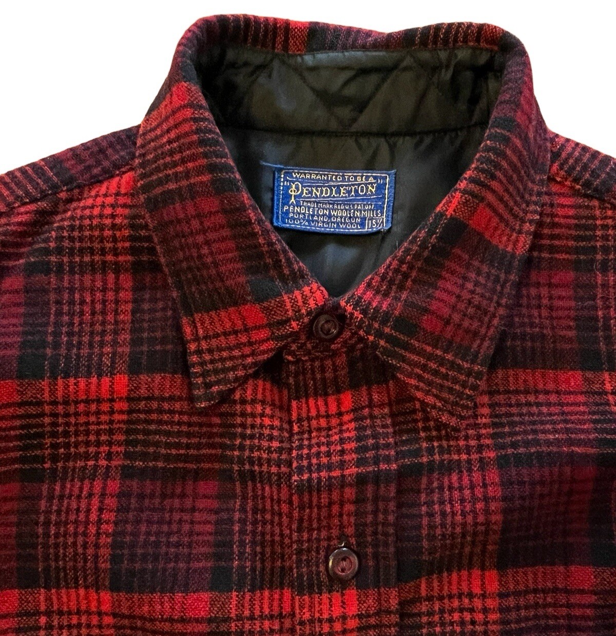 1960 Vintage Pendleton Wool Shirt Red Black Plaid Men's Size 15.5 USA ...