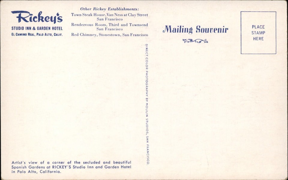 Rickey's Studio Inn Garden Hotel Palo Alto California ~ artist's view ...