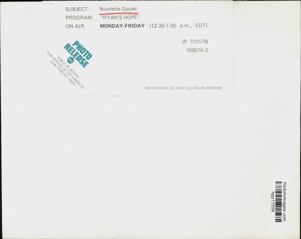 1979 Press Photo Nicolette Goulet stars in ABC-TV's "Ryan's Hope ...