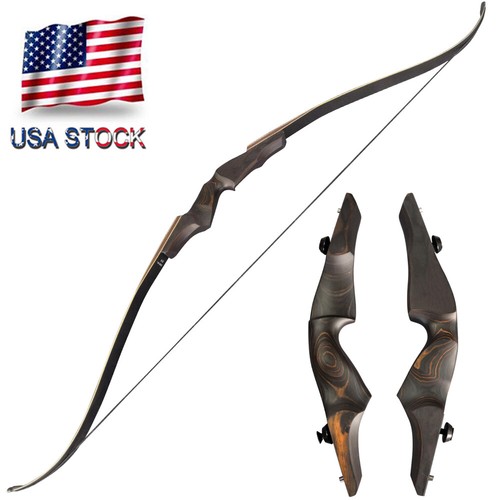 60" Takedown Recurve Bow 25-60lbs Wooden Riser Limbs Archery Hunting ...