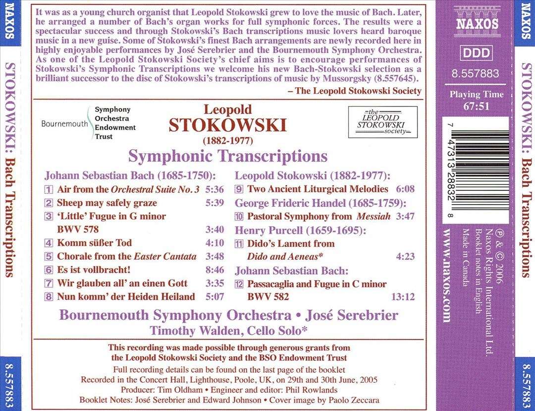 JOSÉ SEREBRIER STOKOWSKI: BACH TRANSCRIPTIONS NEW CD 747313288328| eBay