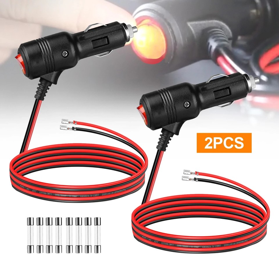 2pcs 12V Car Cigarette Lighter Plug Socket Heavy Duty Adapter with On ...
